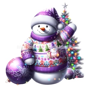 Purple Christmas Snowman Clipart - Festive Purple Snowman Clipart ...