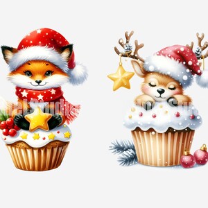 Adorable Animals on Cupcakes PNG Clipart Set, Cute Christmas Clipart ...