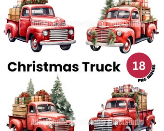 Christmas Clipart, Farm Truck Clipart, Red Truck Clipart, Winter ...