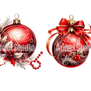 Red Christmas Ornaments Clipart, Watercolor Christmas Ornament PNG ...
