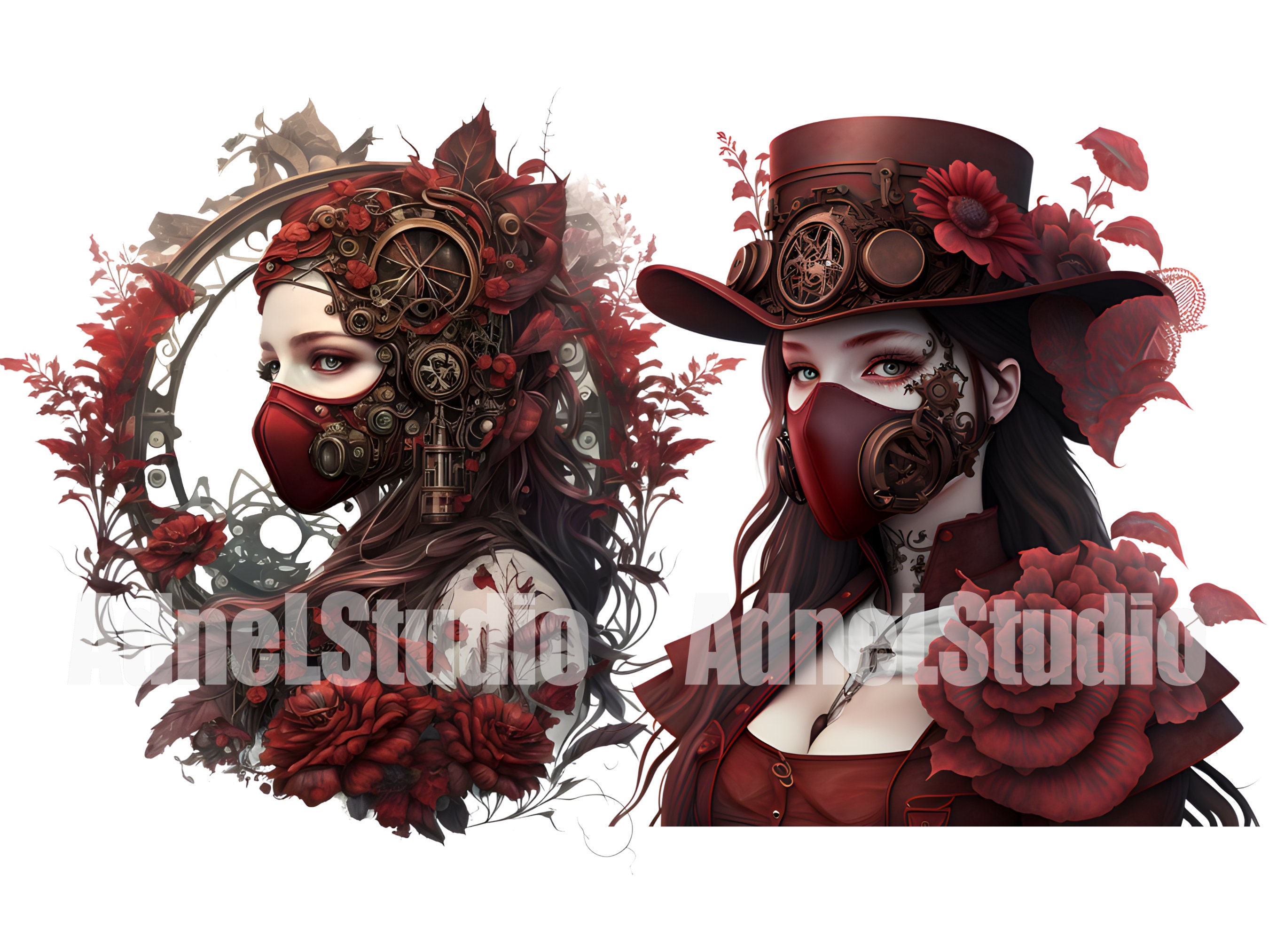 Watercolor Steampunk Girl Clipart Steampunk Face Mask Women - Etsy