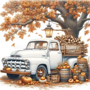 14 Vintage Autumn Truck Clipart, Fall Harvest Pumpkin Truck Clipart ...