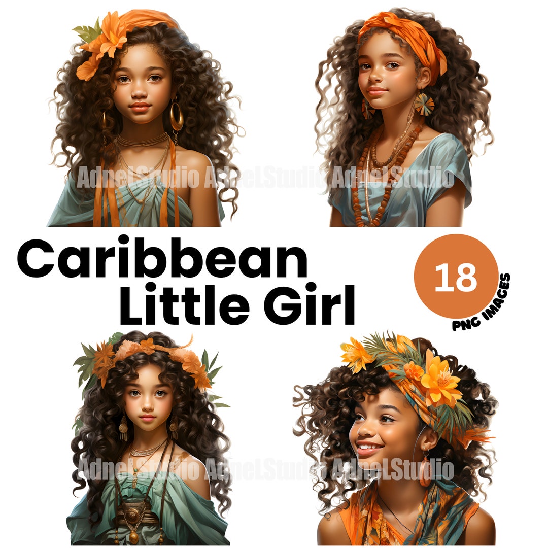 Caribbean Little Girl Clipart - Caribbean Fashion Girl Clipart, Digital ...