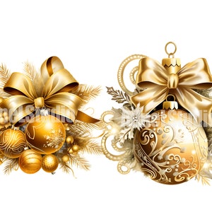 Gold Christmas Ornaments Clipart, Watercolor Christmas Ornament PNG ...