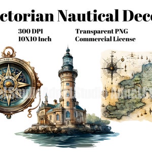 Watercolor Nautical Decor Clipart - Victorian Nautical Decoration ...