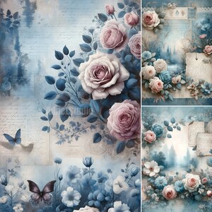 Vintage Blue Rose Junk Journal, Shabby Paper Roses, Vintage Victorian ...