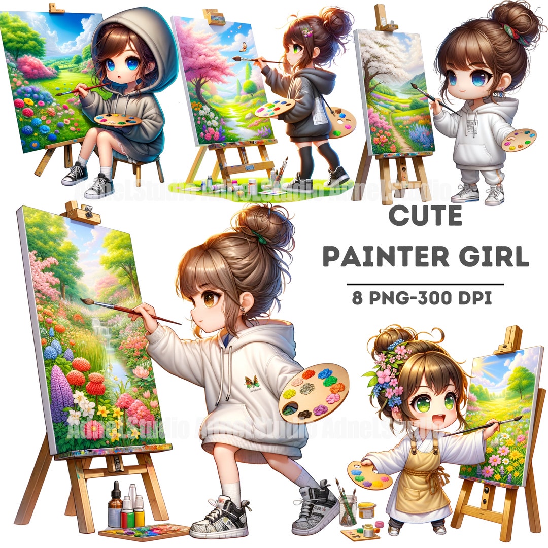 Cute Painter Girl Clipart - Little Chibi Girl Clipart, Little Girl ...