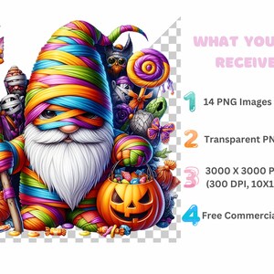 Halloween Mummy Gnome Clipart Bundle, Sweet Candy Gnome PNG, Colorful ...