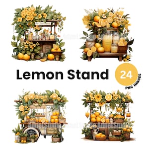 Watercolor Lemon Stand Clipart - Lemonade Stand Clipart, Tropical Fruit ...