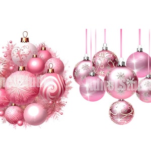 Pink Christmas Ornaments Clipart, Watercolor Christmas Ornament PNG ...