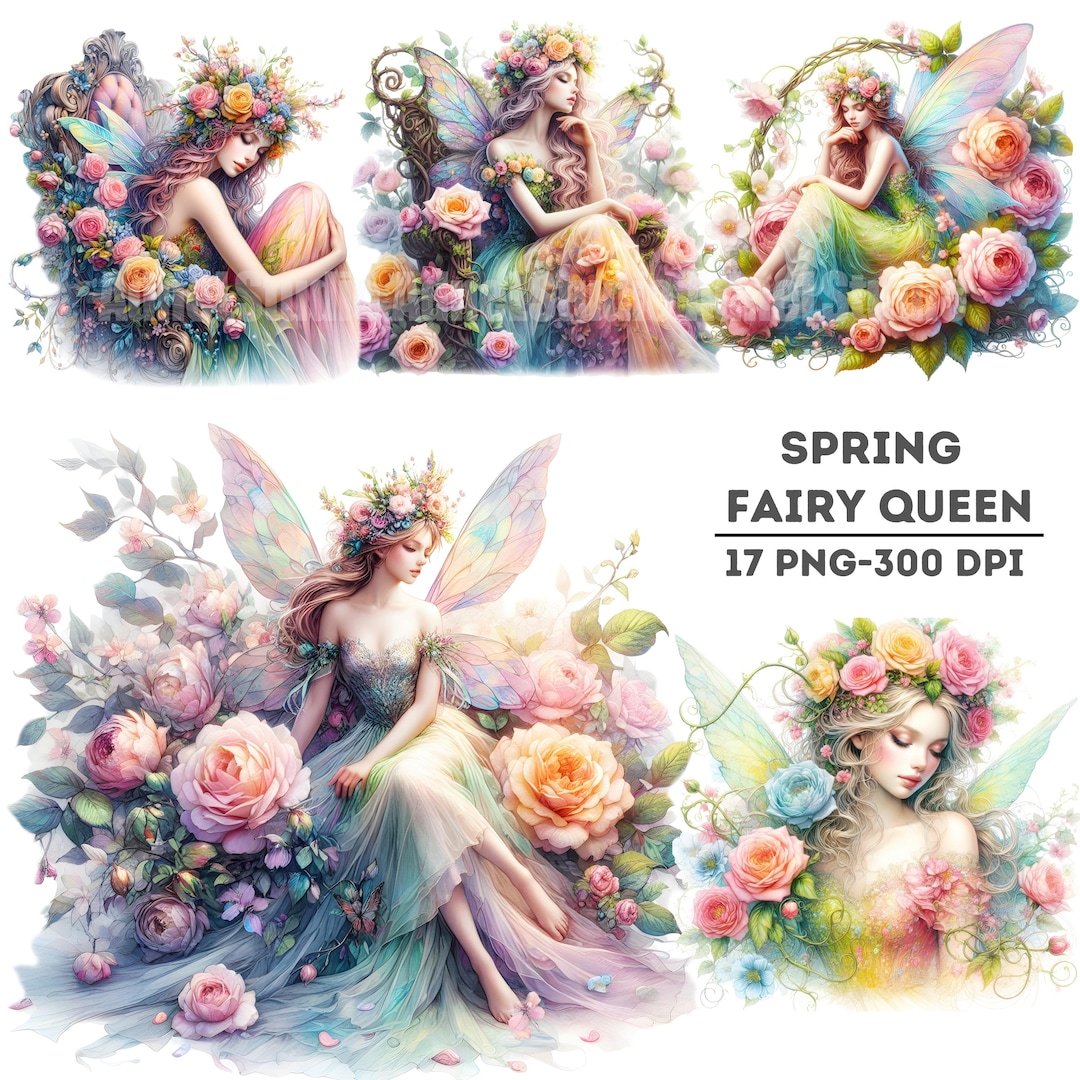 Watercolor Spring Fairy Clipart, Fantasy Fairy Queen PNG, Floral Fairy ...