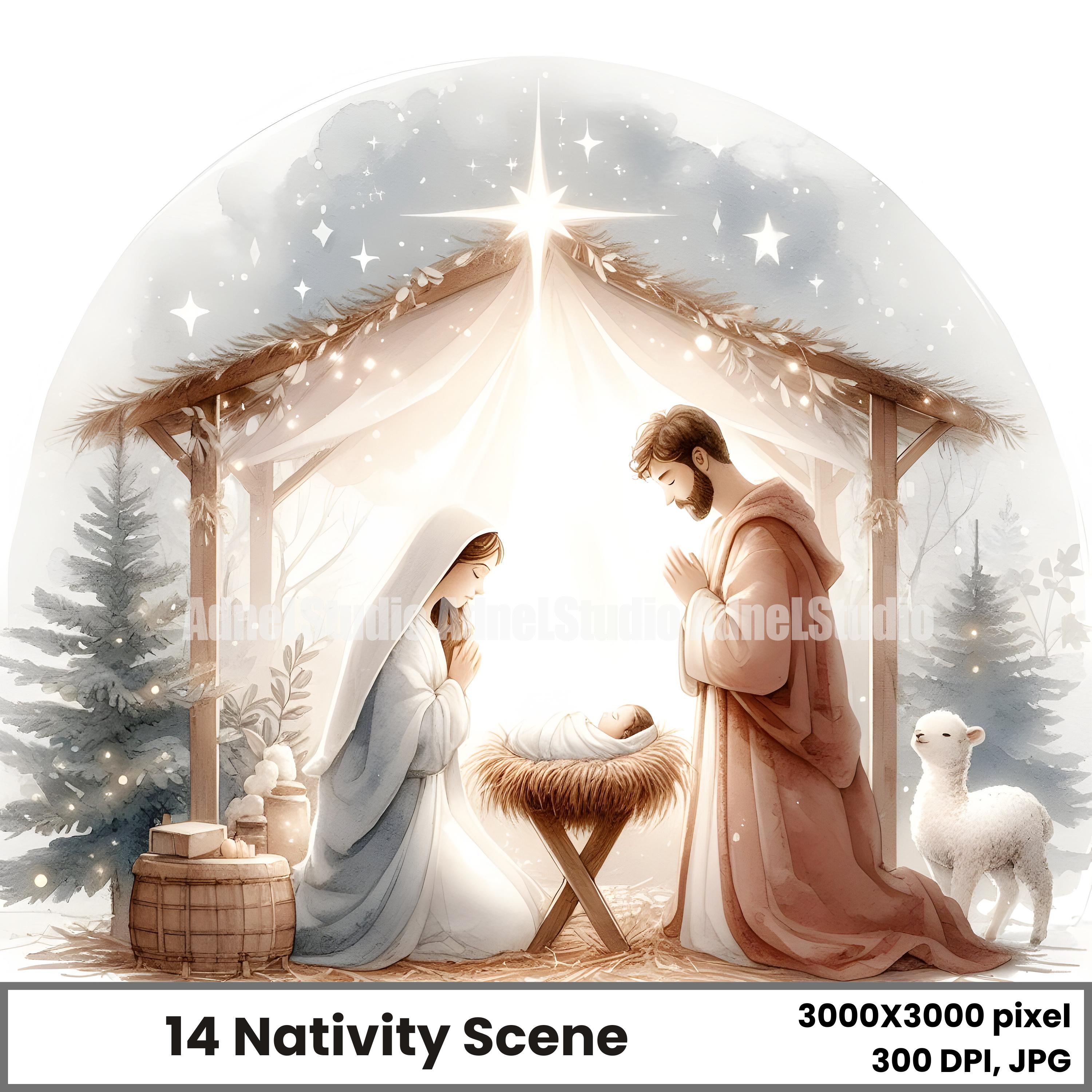Christmas Nativity Scene Clipart Set, Religious Christmas Designs, Holy ...