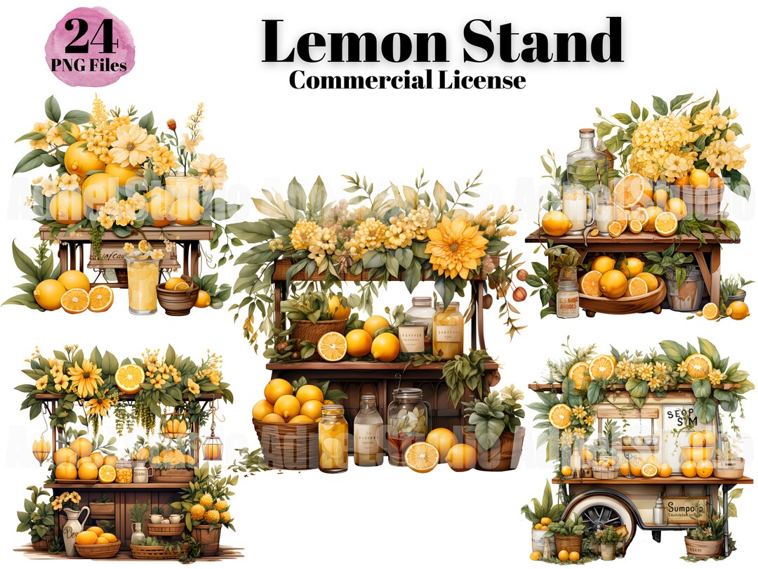 Watercolor Lemon Stand Clipart Lemonade Stand Clipart - Etsy