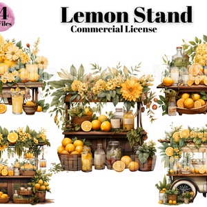 Watercolor Lemon Stand Clipart Lemonade Stand Clipart - Etsy