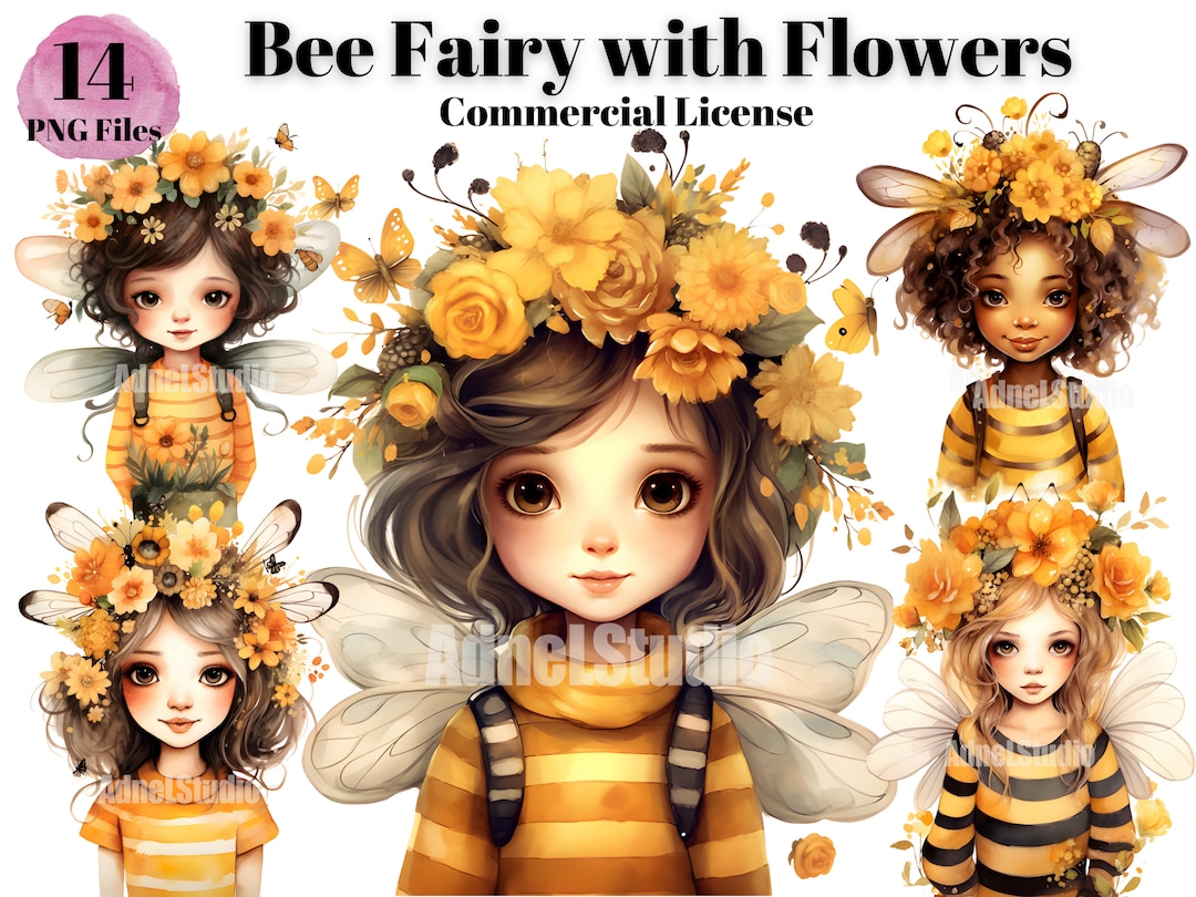 Cute Bee Fairy Clipart Watercolor Flower Bee Fairy PNG Bee - Etsy