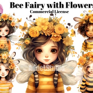 Cute Bee Fairy Clipart Watercolor Flower Bee Fairy PNG Bee - Etsy