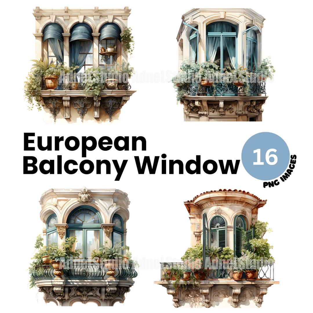 European Balcony Window Clipart - Vintage Window Clipart, Victorian ...