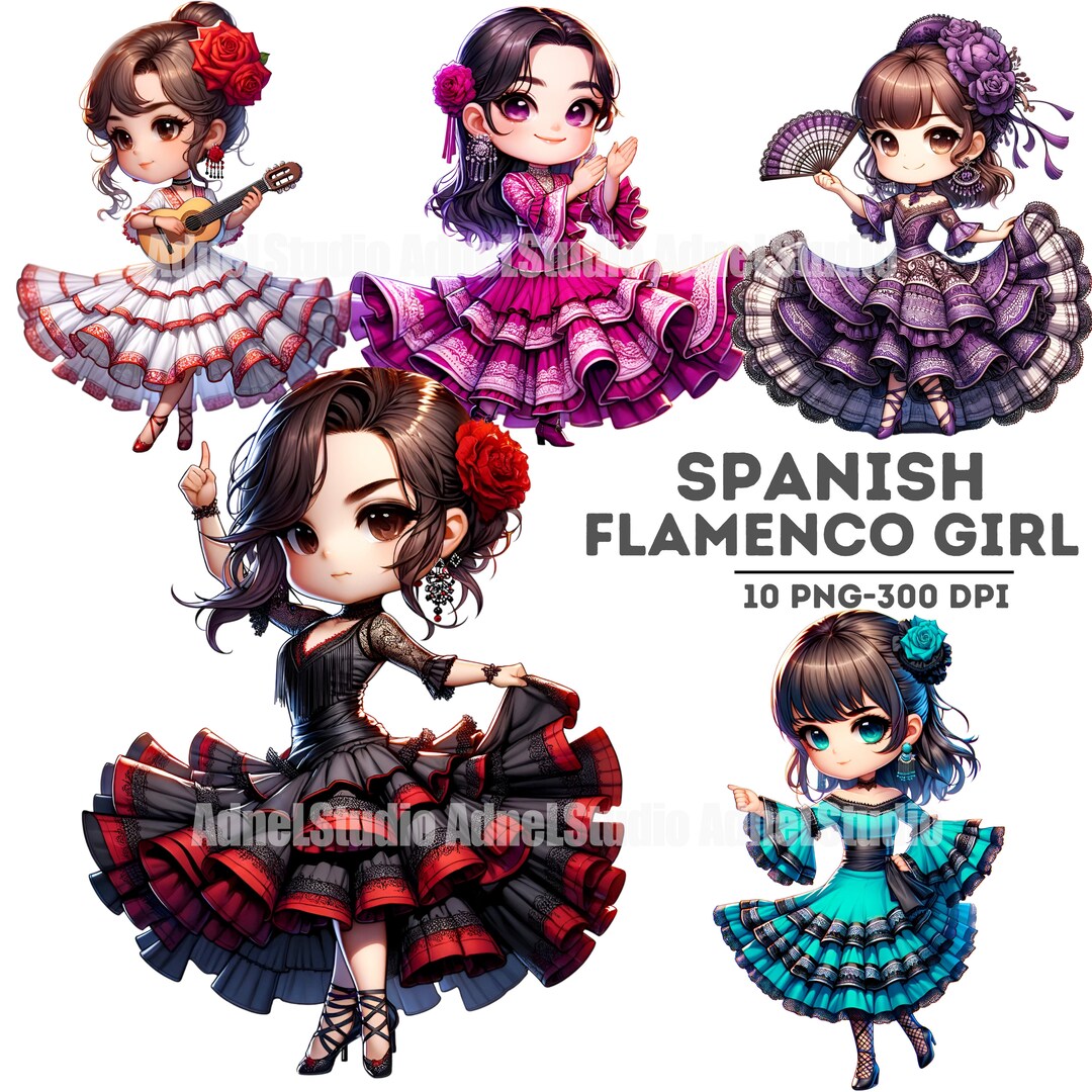 Watercolor Spain Flamenco Girl Clipart, Spanish Flamenco Clipart, Anime ...