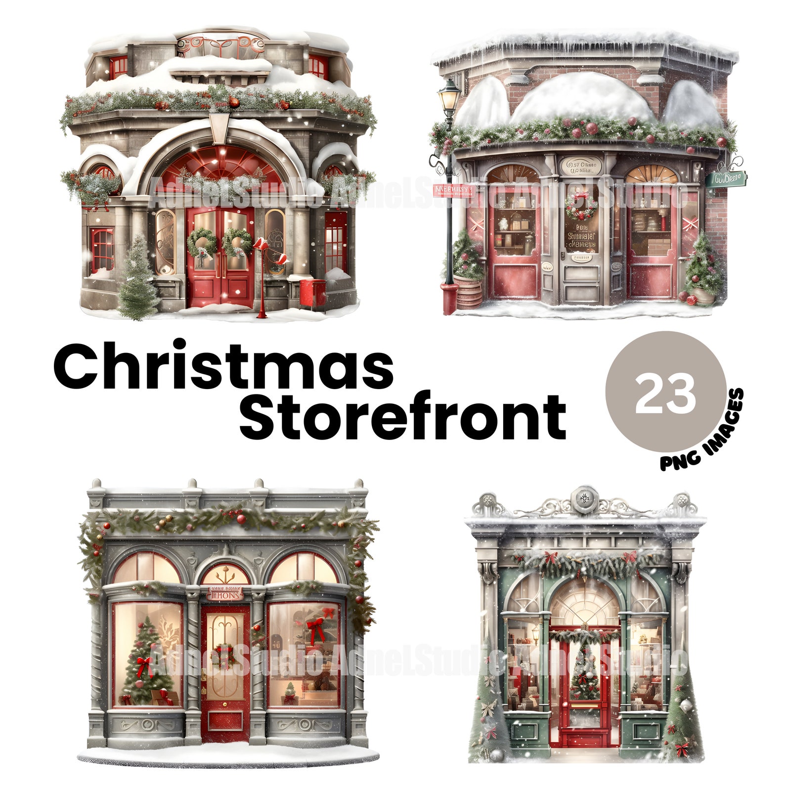 Christmas Storefront Clipart - Cozy Christmas Store Clipart, Watercolor ...