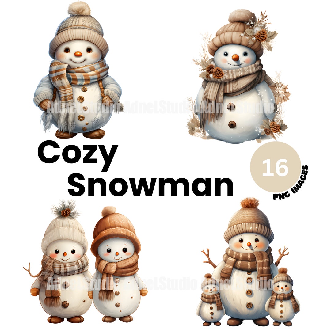 Christmas Cozy Snowman Clipart - Watercolor Cozy Christmas Clipart ...