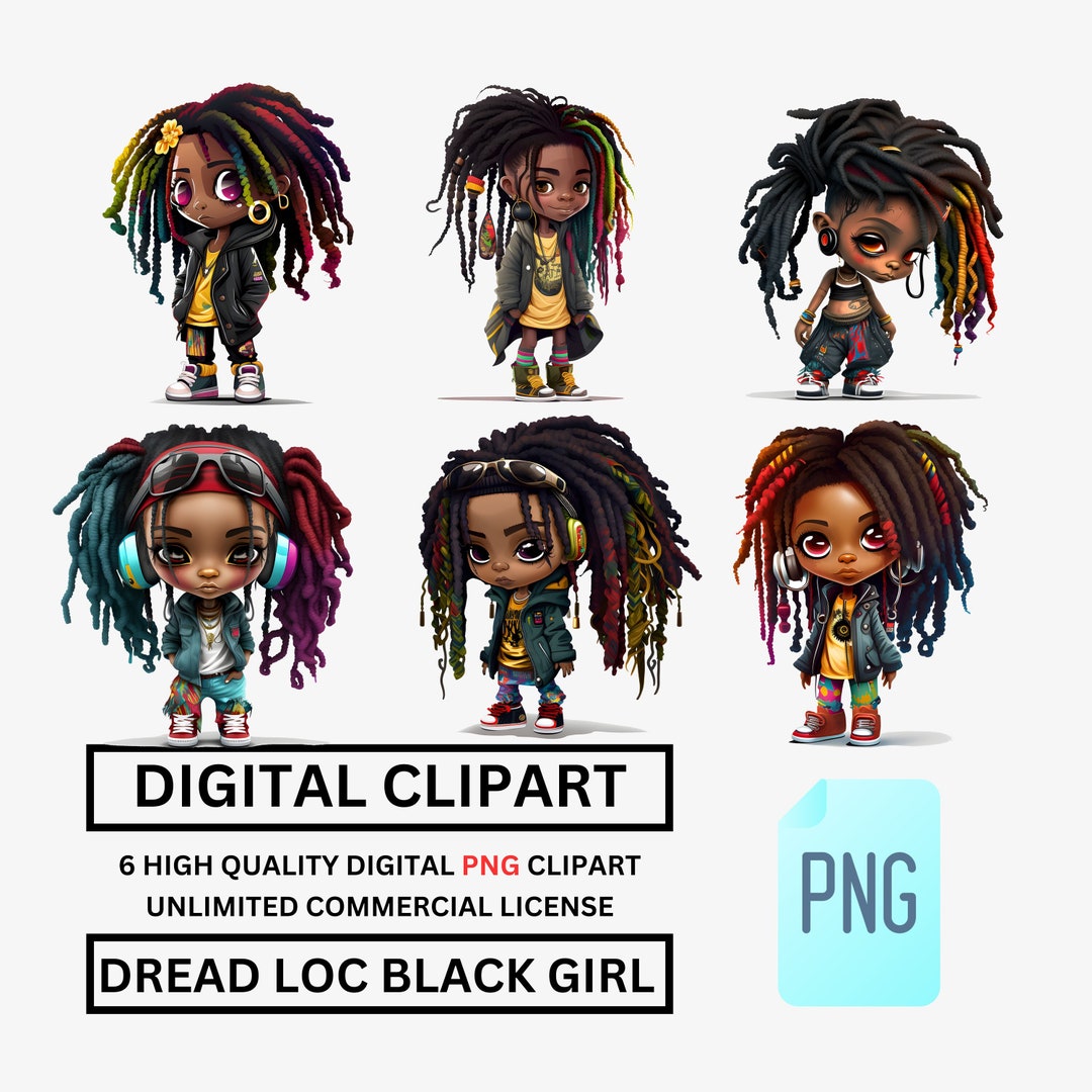 Beautiful Dread Loc Black Girl Png, Black Hip Hop Girl Doll Png, Chibi ...