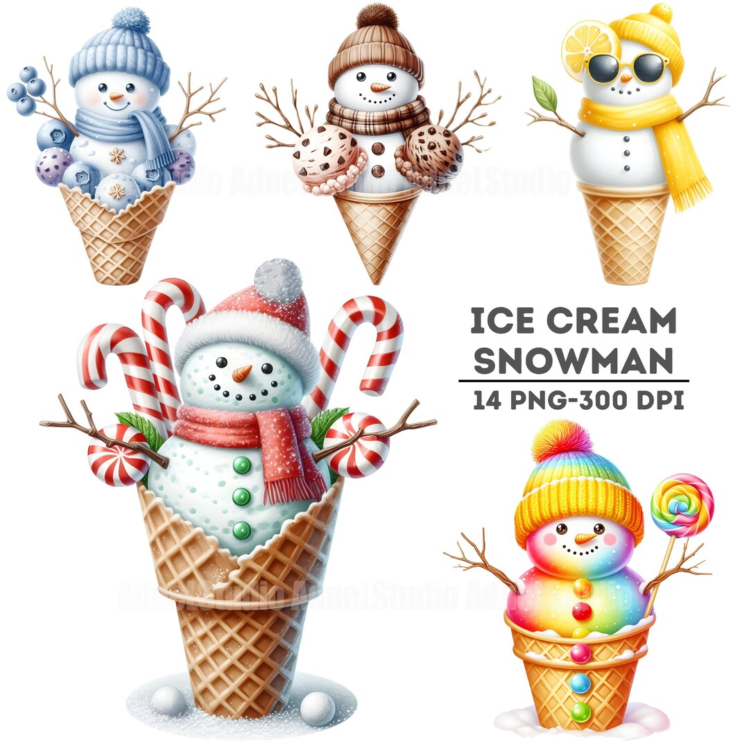 Christmas Ice Cream Snowman Clipart, Winter Cone Snowmen, Christmas Ice ...