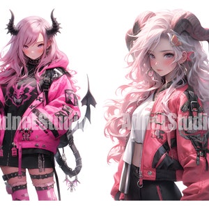 Pink Devil Pop Art Girl Clipart - Pink Devil Clipart, Anime Girl ...