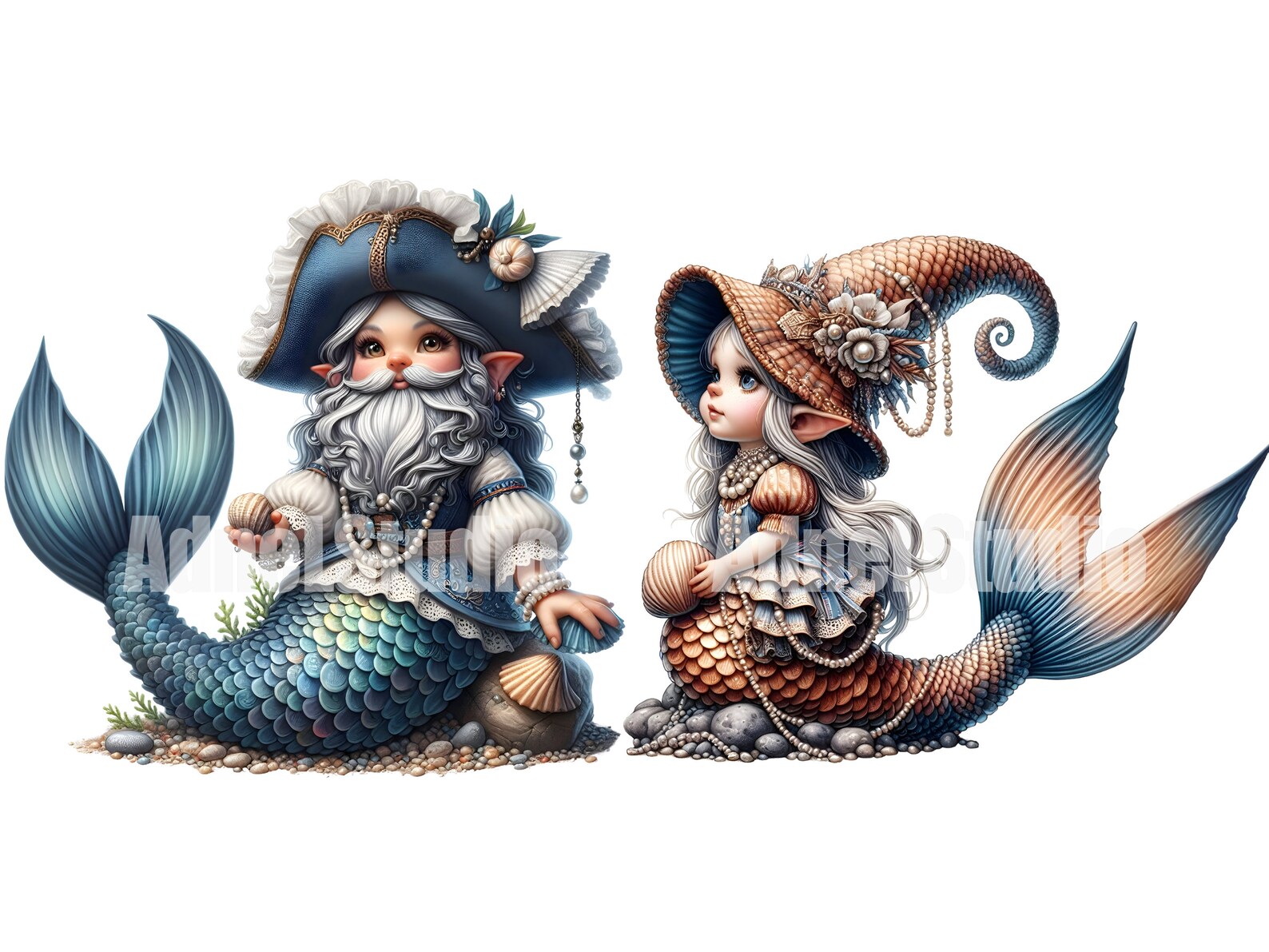 Watercolor Mermaid Gnome Clipart, Watercolor Mermaid Clipart ...