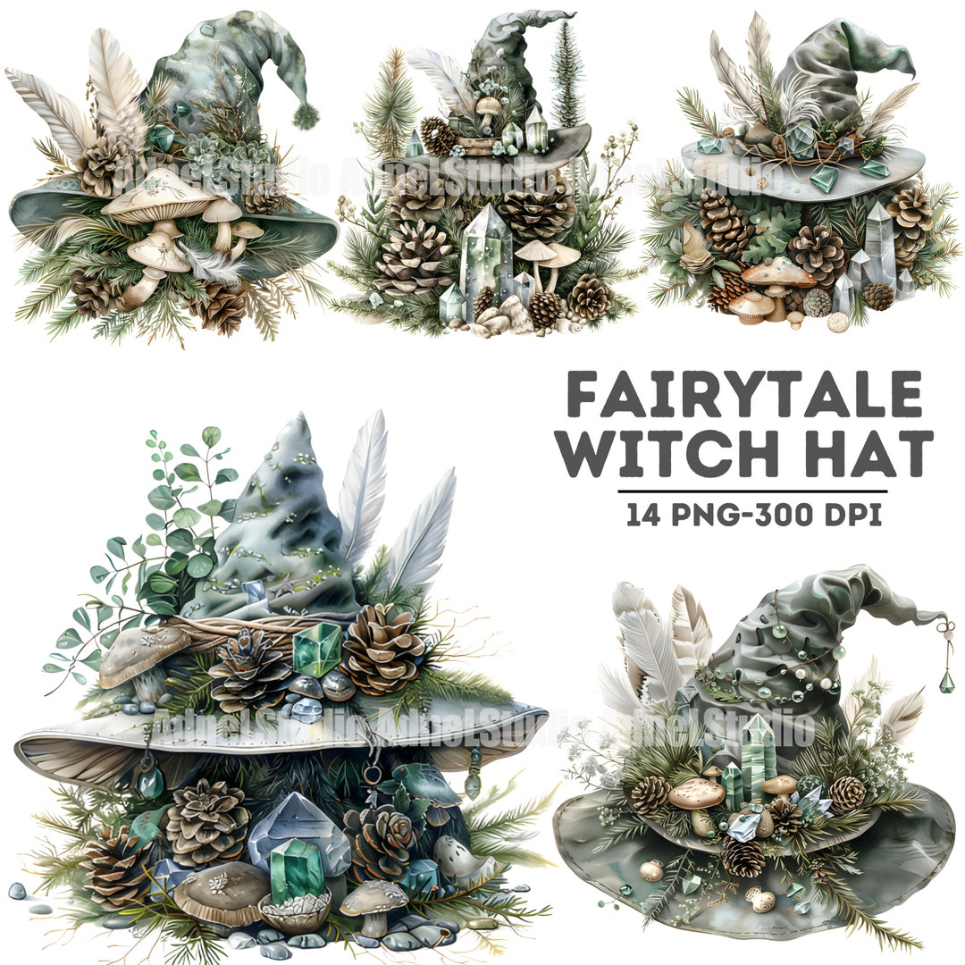 Watercolor Fairytale Witch Hat Clipart, Fairy Witch Hat Clipart, Fantasy Clipart, Fairytale ...