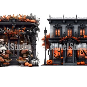 Halloween Storefront Clipart, Watercolor Halloween Shop Clipart ...