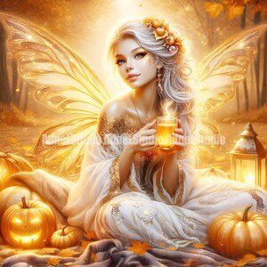 Cozy Autumn Fairy Illustration With Fall Leaves and Lanterns, Whimsical ...