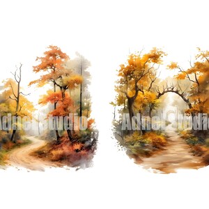 Autumn Forest View Clipart Watercolor Forest Clipart, Fall Landscape ...