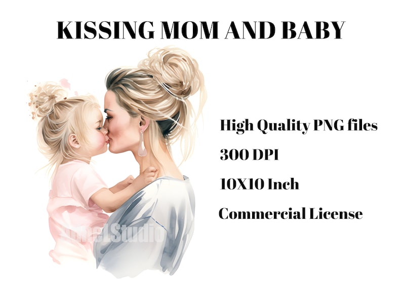 Mothers Day Clipart - Watercolor Kissing Mom and Baby Clipart, Mother ...