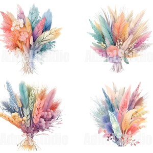 Rainbow Boho Flowers Clipart - Watercolor Boho Floral Bouquet Clipart ...