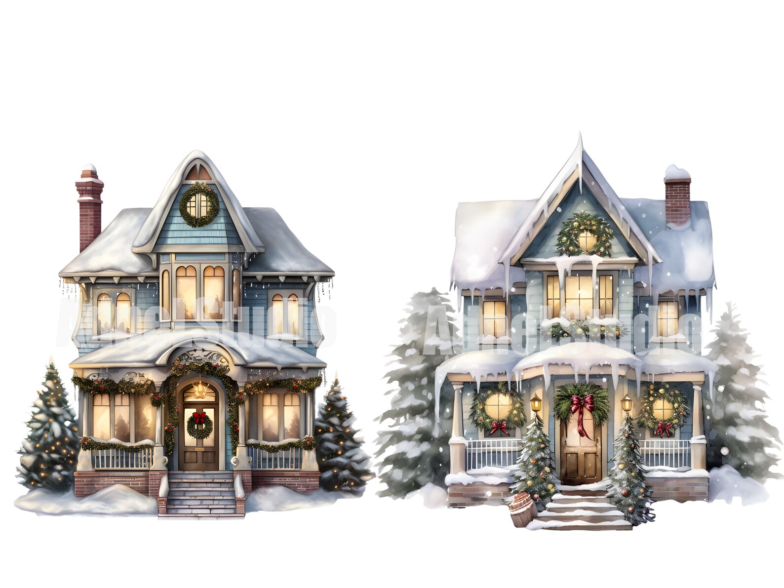 Watercolor Christmas House Clipart - Cozy Christmas House Clipart ...