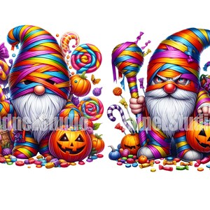 Halloween Mummy Gnome Clipart Bundle, Sweet Candy Gnome PNG, Colorful ...