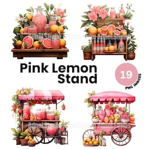 Watercolor Pink Lemon Stand Clipart - Pink Lemonade Stand Clipart ...