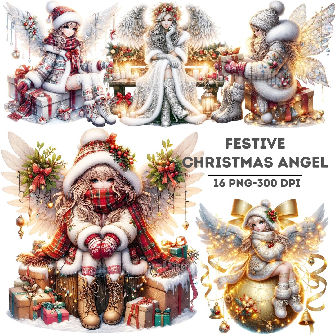 Festive Christmas Angel PNG Clipart, Winter Holiday Angel, Angel ...