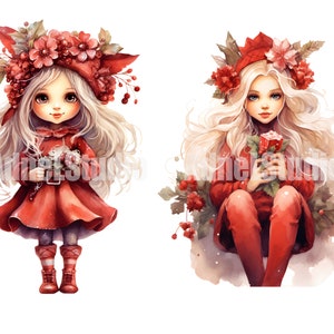 Watercolor Christmas Girl Clipart - Watercolor Santa Girl Clipart ...