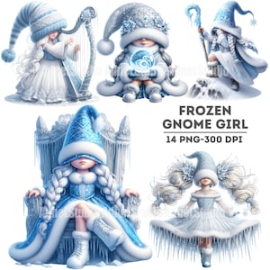 Frozen Gnome Girl PNG Bundle, Frozen Winter Gnome Girl Clipart, Fantasy ...