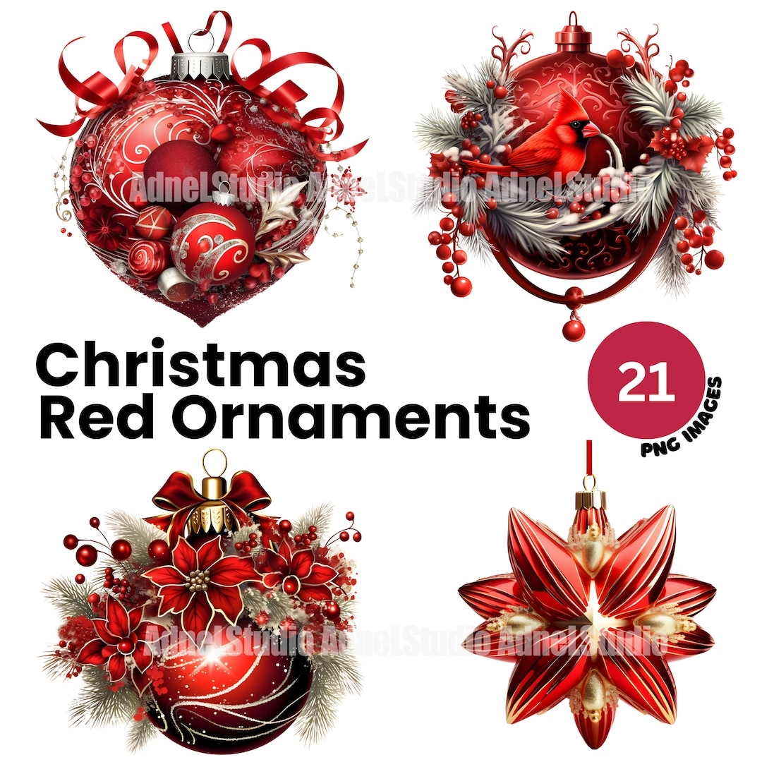 Red Christmas Ornaments Clipart, Watercolor Christmas Ornament PNG ...