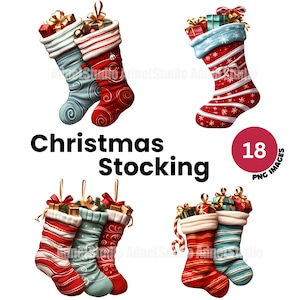 Christmas Stocking Clipart, Watercolor Christmas Socks Clipart ...