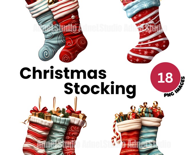 26 Christmas Stocking Clipart, Holiday Card,christmas Print, Christmas ...