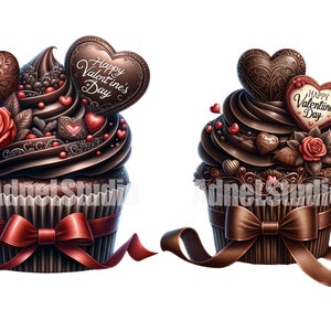 Watercolor Valentines Cupcake Clipart, Valentines Chocolate Cupcake ...