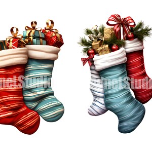 Christmas Stocking Clipart, Watercolor Christmas Socks Clipart ...