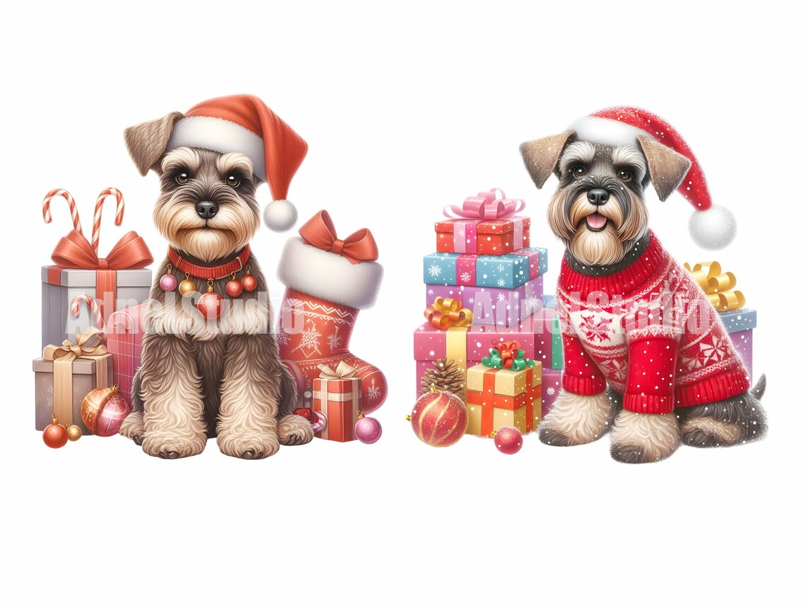 Christmas Miniature Schnauzer Clipart, Festive Miniature Schnauzer ...