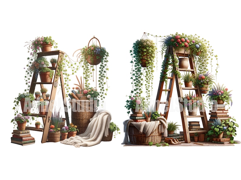 Watercolor Cozy Plant Clipart, Watercolor Cottagecore Clipart, House ...