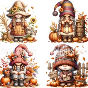 Fall Gnome Girl Clipart, Autumn Gnome Designs, Fall Gnome Sublimation ...