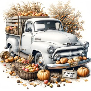 14 Vintage Autumn Truck Clipart, Fall Harvest Pumpkin Truck Clipart ...