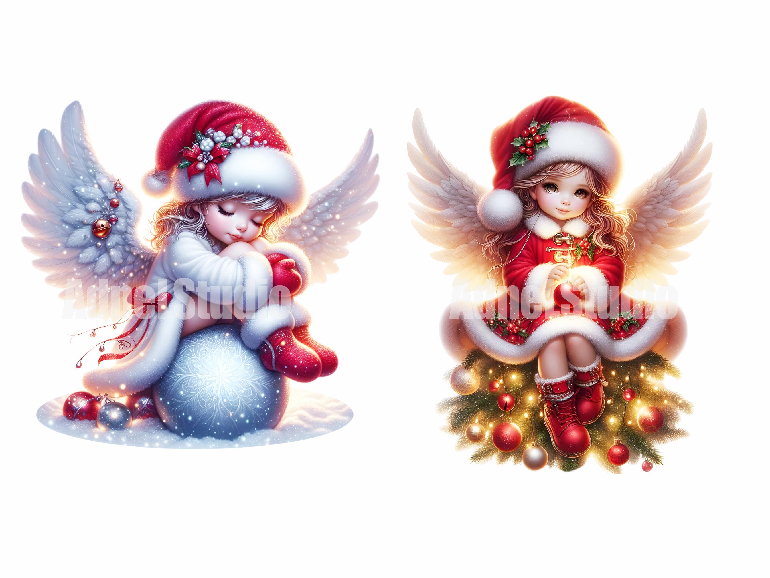 Christmas Little Angel PNG Clipart Bundles, Holiday Decor Art, Festive ...